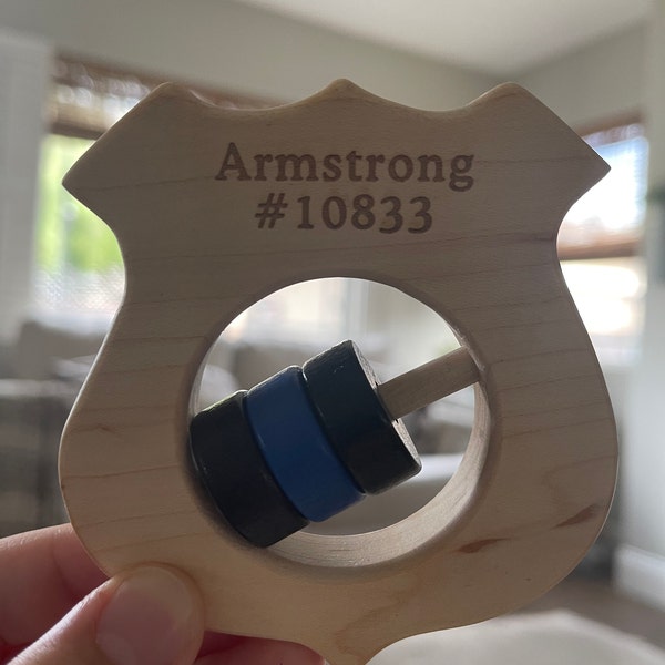 Police Shield Shaped Wooden Rattle - Organic, Natural, Baby Toy ...