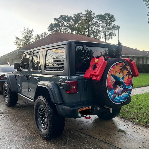 Boho Spare Tire Cover With Moon and Orange Flowers, Moon Tire Cover for ...