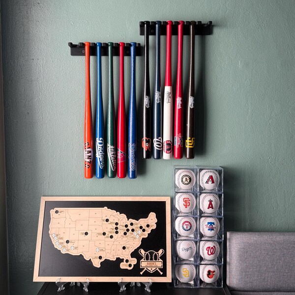 Mini Baseball Bat Rack Holder, Short - Display (2) Miniature Souvenir ...