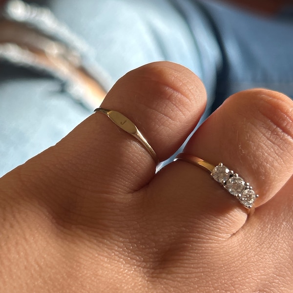 14k Solid Gold Tiny Signet Ring,small Plain Pinky Ring, Personalized ...