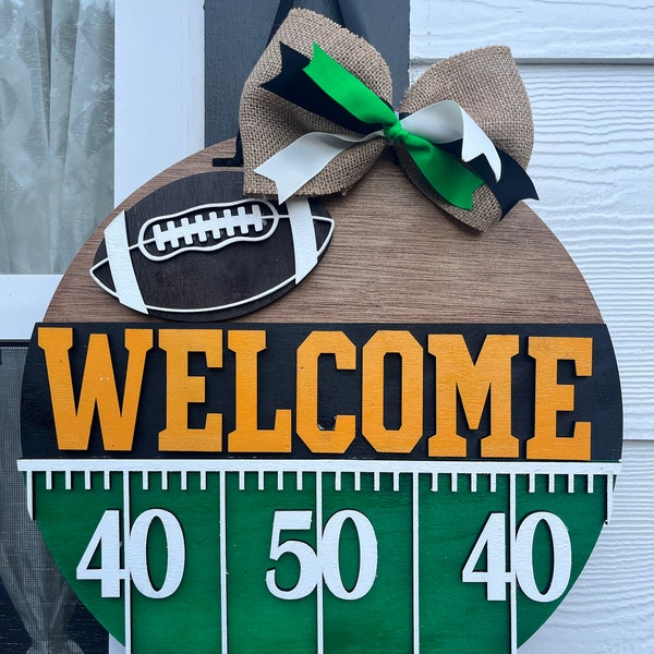 Welcome Football, Digital Download, Round Door Hanger Svg, Glowforge ...