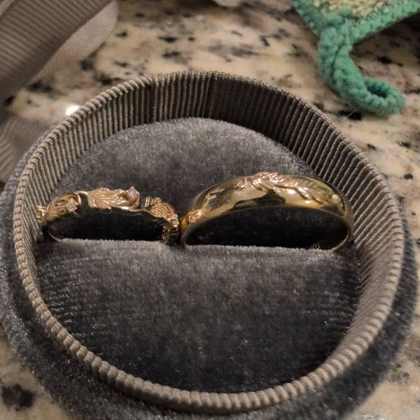 Oak Leaf Couple Rings Set Moissanite Leaf Wedding Band Men Engraved ...