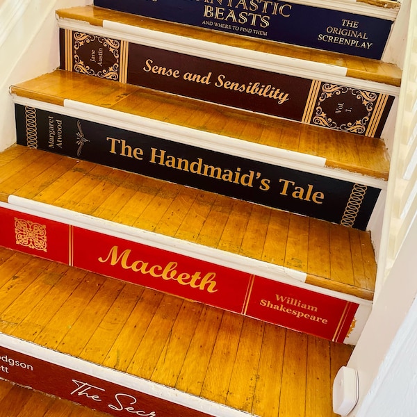 Book Spine Stair Decals, Literary Book Title Staircase Stickers ...