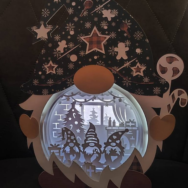 Pack 3 Christmas Gnome Lantern Shadow Box SVG Light Box for Cricut ...
