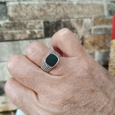 Men Onyx Rings/ Squircle Onyx Ring/ Black Onyx Signet/ Silver Onyx Men ...