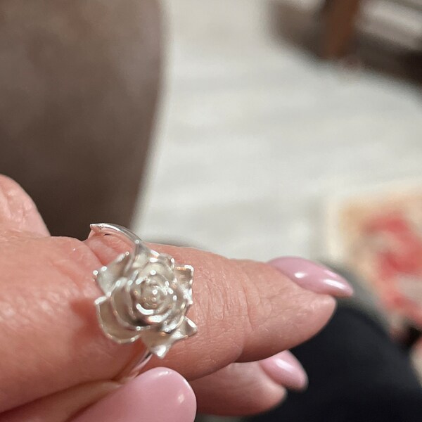 925 Sterling Silver Rose Ring, Rose Diamond Ring, Flower Pattern Ring ...