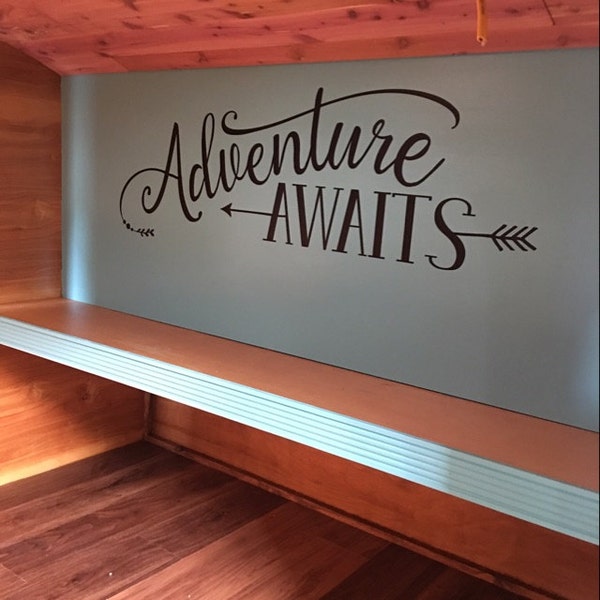 Adventure Awaits Wall Decal Vinyl Quote Adventure Themed Room Decor Kid ...