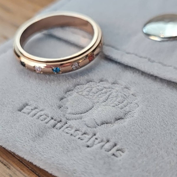 Rainbow Spinner Ring, Gemstone Spinner Ring, Rose Gold Fidget Ring ...