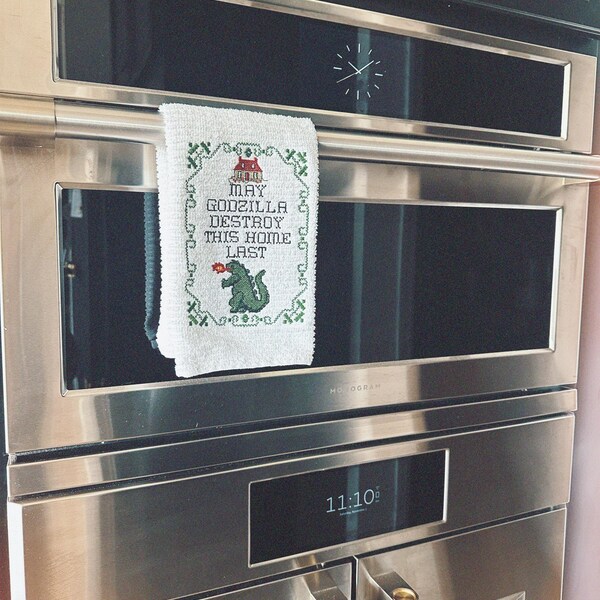 May Godzilla Destroy This Home Last Embroidered Kitchen Towel 100% ...
