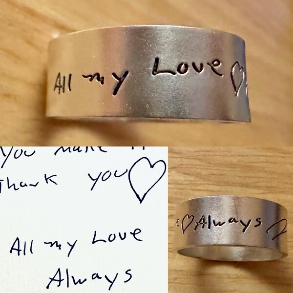 Custom Handwriting Ring • Wide Handwriting Band in Sterling Silver ...