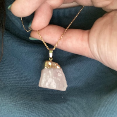 Raw Rose Quartz Necklace Misty Rose Quartz Pendant Rose Quartz Crystal ...