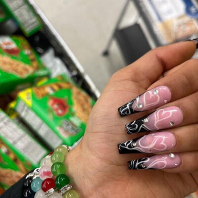 Moon Child Dark Black Star Moon Nails With Accent Hoop Nail Styled in ...