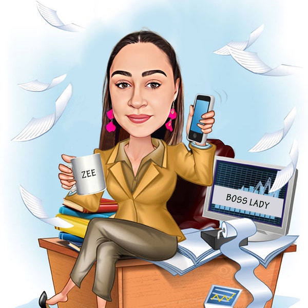 Custom Female Boss Cartoon Portrait, Boss Portrait, Gifts for Boss, Boss Caricature, Boss Lady ...