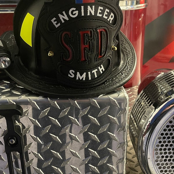 Firefighter Helmet Shield - Custom Made Fire Helmet Front - Leather and ...