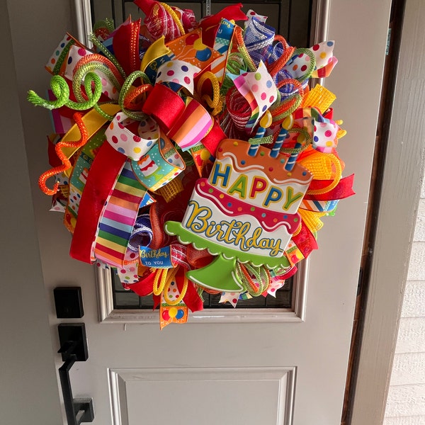 Happy Birthday Wreath: Bright Party Door Decor - Etsy