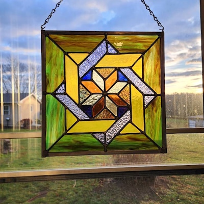 Stained Glass Window,small Stained Glass Window,cobalt Blue Glass,clear ...