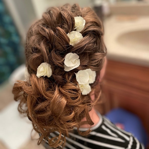 Set of 5 Small Ivory Hydrangea Bud Hair Flowers , Flower Hair Pins ...