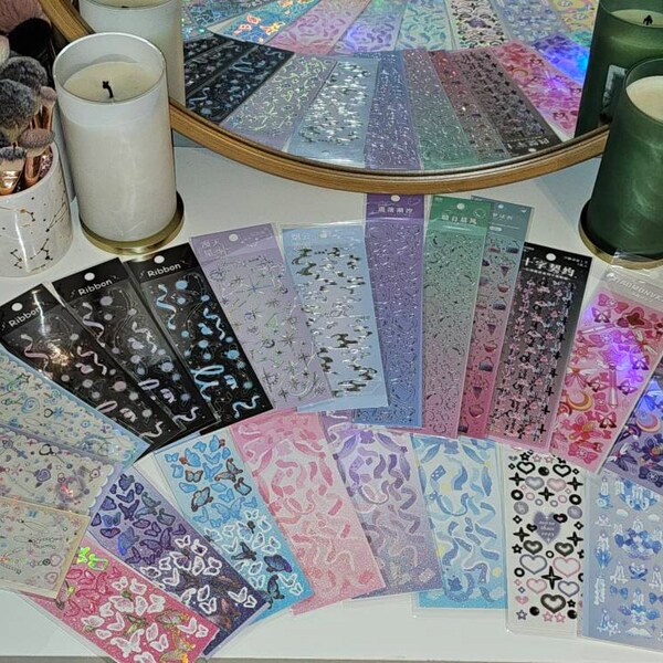 Holographic Kpop Toplaoder Deco Sticker, Black Pink Rose Butterfly ...