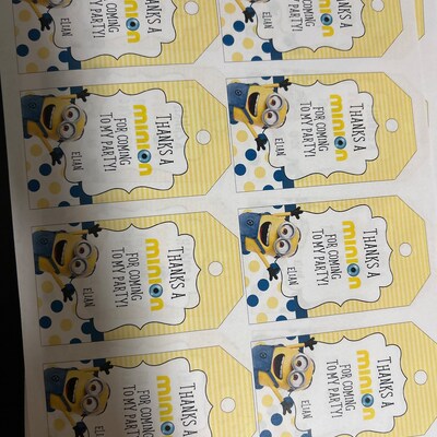 4 Personalized Printable Minion Thank You Tags,birthday Gift Tags ...