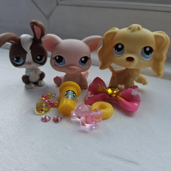 Littlest Pet Shop LPS Custom Accessories 4 Pc Set Lot - 1 Bow 1 Collar ...