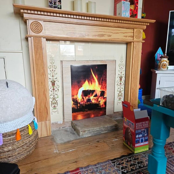 1 X Open Log Fireplace Poster Portrait Winter Christmas Warmth Fire ...