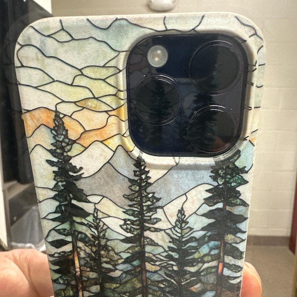 Mountain Biodegradable Phone Case, Stained Glass Look Forest Case ...