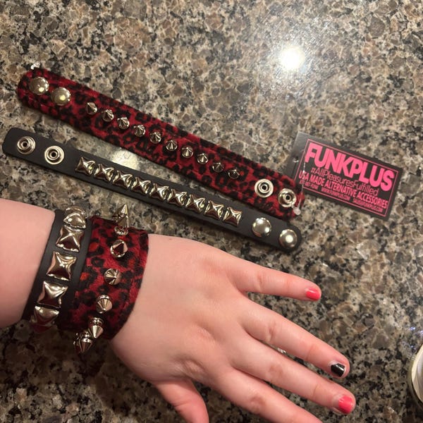 Black Studded Punk Studded Genuine Lather Bracelet Pyramid Steel Stud ...