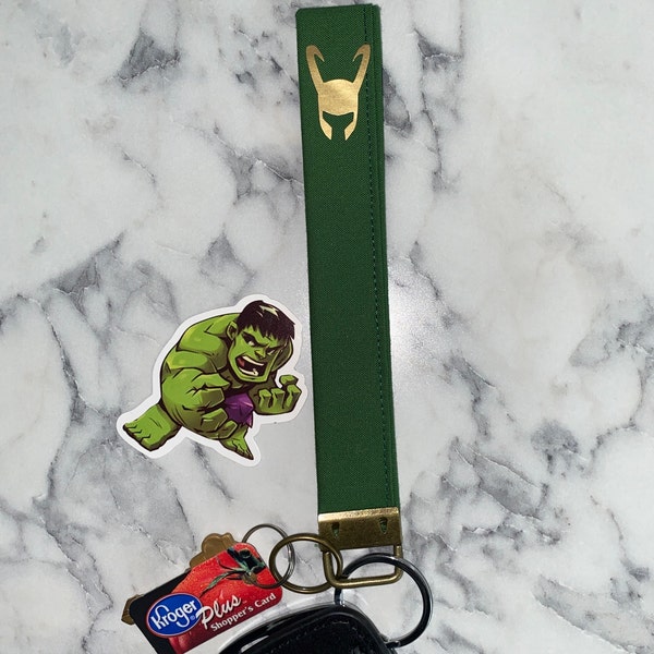 Loki Helmet Marvel Wristlet Key Fob Lanyard Keychain Green - Etsy