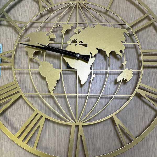 World Map Metal Wall Clock, Earth Wall Clock, Geographic Compass Clock ...