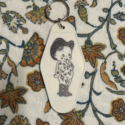 Kewpie Cowgirl Vintage Motel Keychain, Trendy Hotel Keychain - Etsy