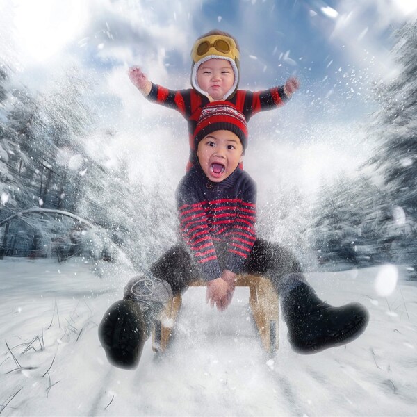 Snow Sledge Zoom PSD With FREE Snow Overlay Digital Backdrop by ...
