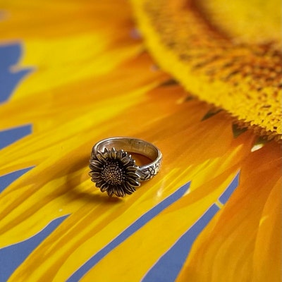Sunflower Ring Sterling Silver Sunflower Ring With Flower Band Summer ...