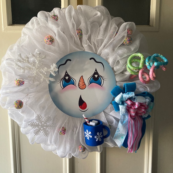 Wreath Sign, Snowman Face Wreath Sign, Round Snowman Face Wreath Sign ...
