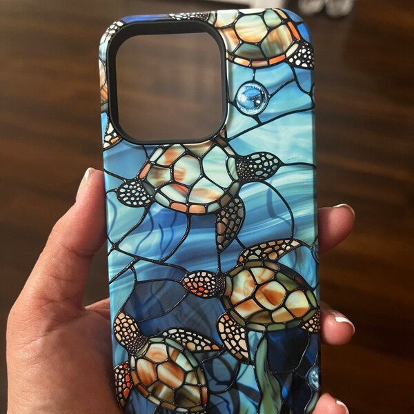 Stained Glass Sea Turtle iPhone Case, Glossy or Matte, Magsafe ...