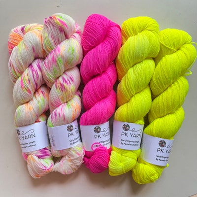 Neon Sock Yarn, Fluorescent Yarn, Fingering Weight, A Rainbow of Color ...