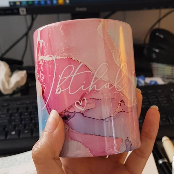 Pink Gold Marble Mug, Personalised Mug, Custom Name Cup, Coffee Tea Cup ...