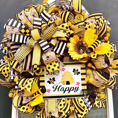 Bee Happy Metal Wreath Sign, Wreath Sign, Bee Happy Sign, Bee Sign ...