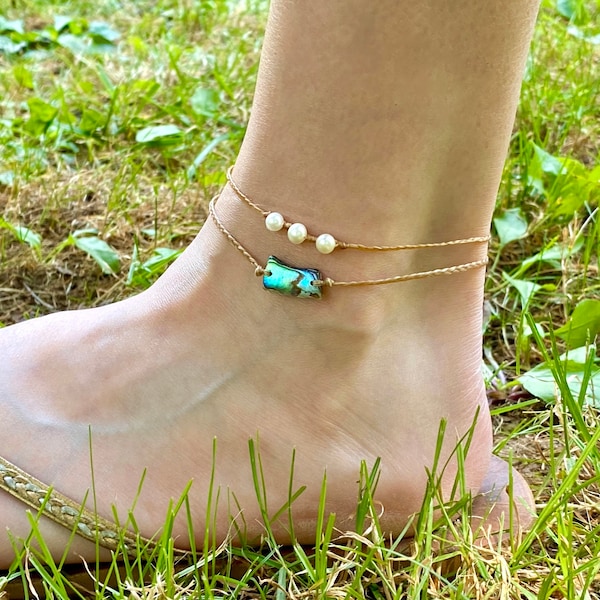 Braided Abalone Shell Beach Anklet, Paua Surfer Anklet, Seashell Beach ...