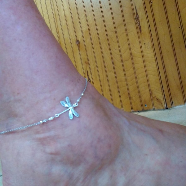 Silver Dragonfly Anklet (adjustable), Silver Dragonfly Jewelry, Little Silver Dragonfly Anklet ...