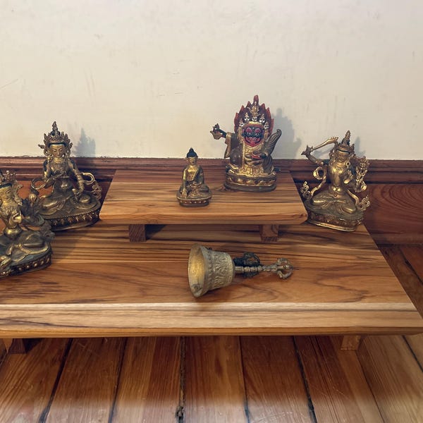 2 Altar Table Set, 2 Tier Altar Tables, Teak Wood, Crystal Shelf, Small ...