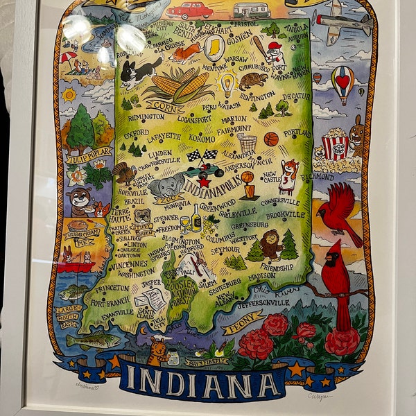 Indiana State Map Art Print 16" X 20" - Etsy