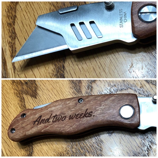 Personalized Engraved Folding Utility Knife With Wood Handle and Blade ...