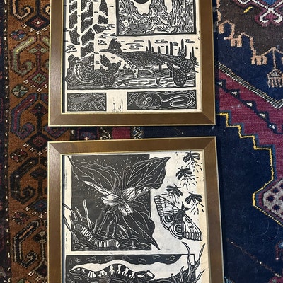 Alligator Linocut, karst Swimming, Handmade Linocut Print - Etsy