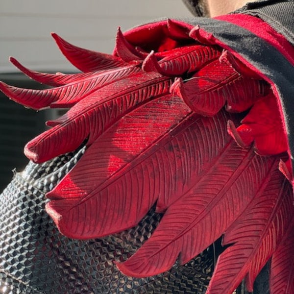 Leather Feather Pauldrons, LARP Armor Bird Raven Spaulder Shoulder ...