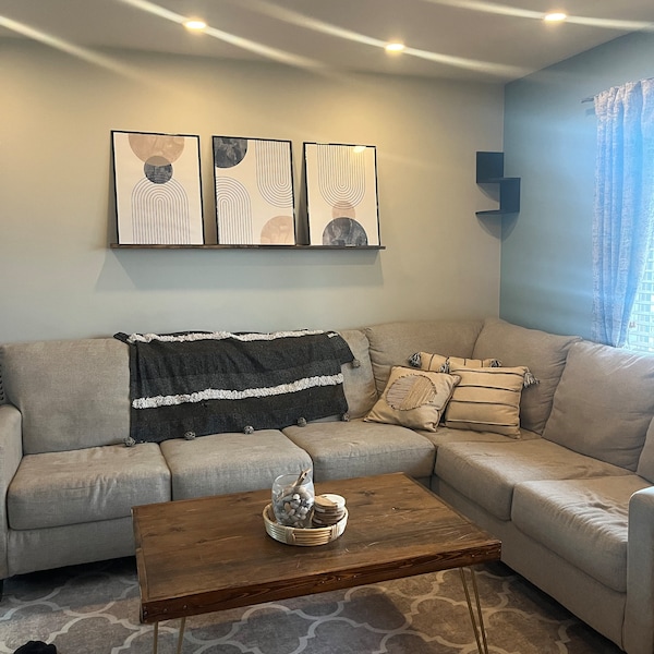 Mid Century Modern Geometric Art Set of 3 Prints, Beige and Navy Blue ...