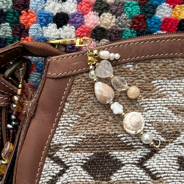 Bag Charm Keychain With Freshwater Pearls & Shells | “sand Treats ...
