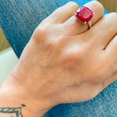 Large Natural Ruby Ring, Raw Ruby Ring, Genuine Ruby Gemstone Ring, Giant Red Ruby Ring, Square ...