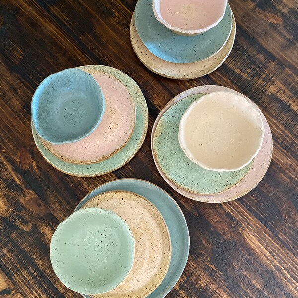 12pc Plates & Bowls Set,rustic Pottery Plates, Very Rustic, Set for 4 ...
