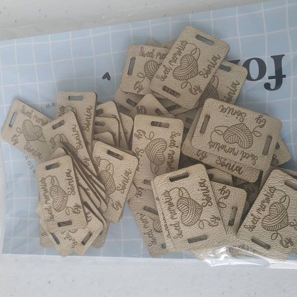 Personalised Set of 50 Cream 28x18mm Faux Leather Labels Rectangle ...