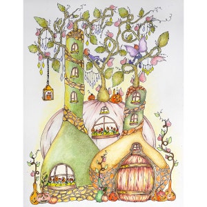 Fairy's Gourd House Coloring Page printable Adult - Etsy